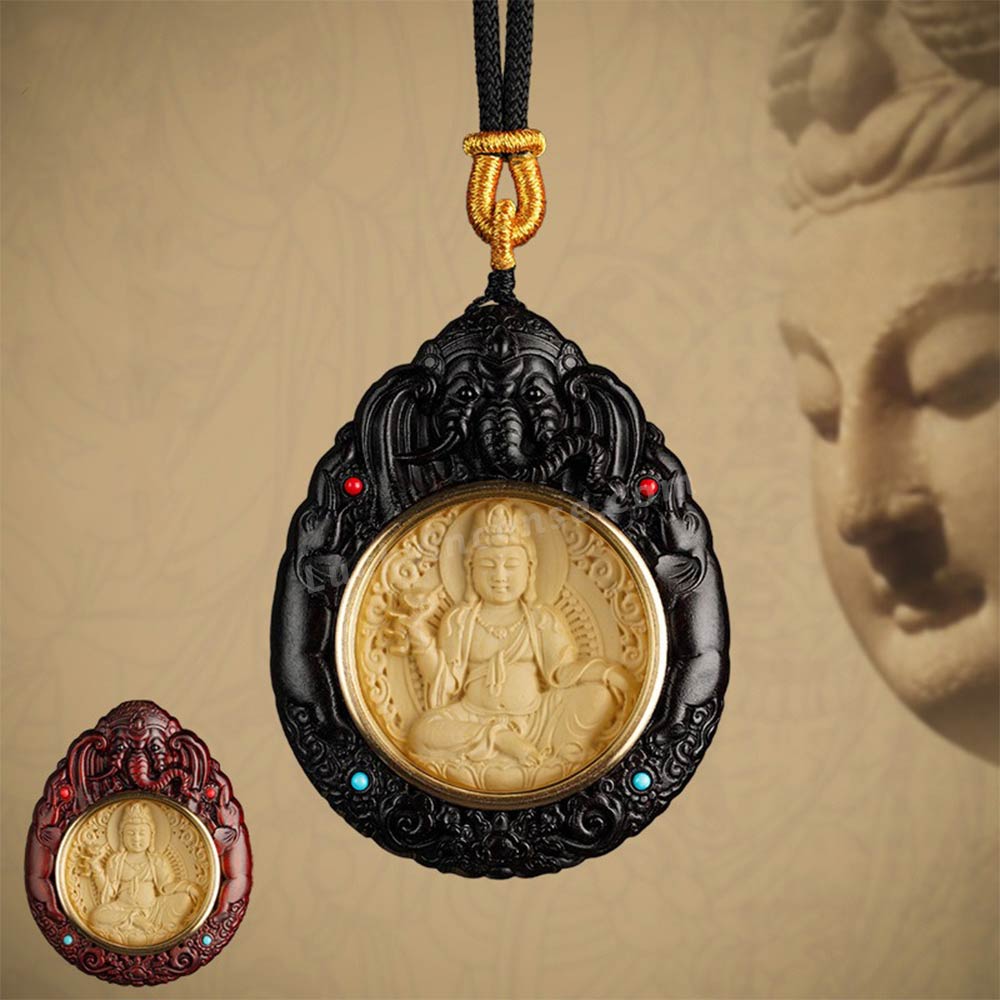 Sandalwood Boxwood Bodhisattva Buddha Statue Inlay Pendant – Lucky Incense