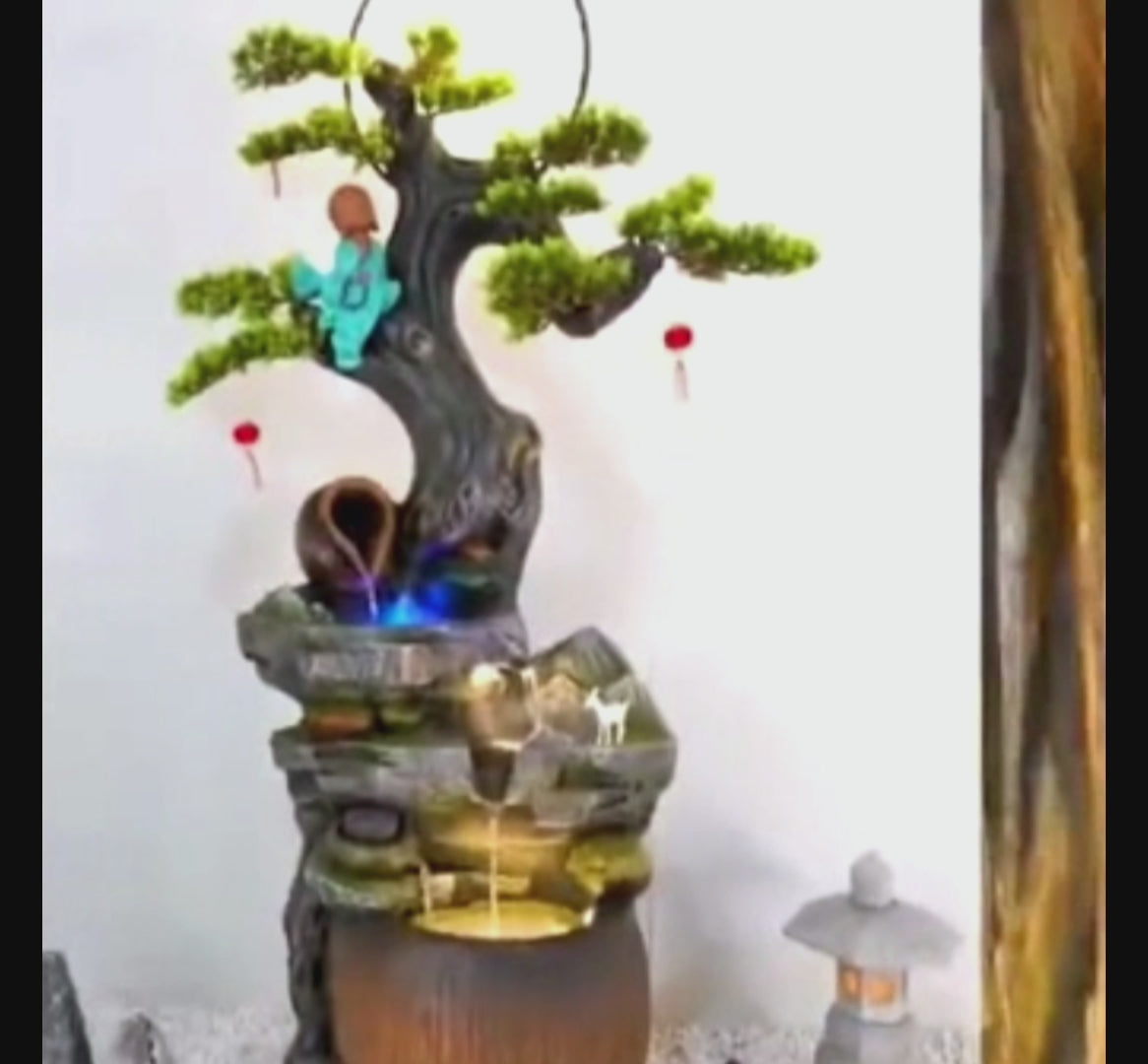 Tree Stump Style Running Water Fountain With Led Light Ring – Lucky Incense